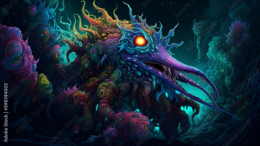 ai generated of Mariana Trench Magical fantasy psychedelic creatures ...