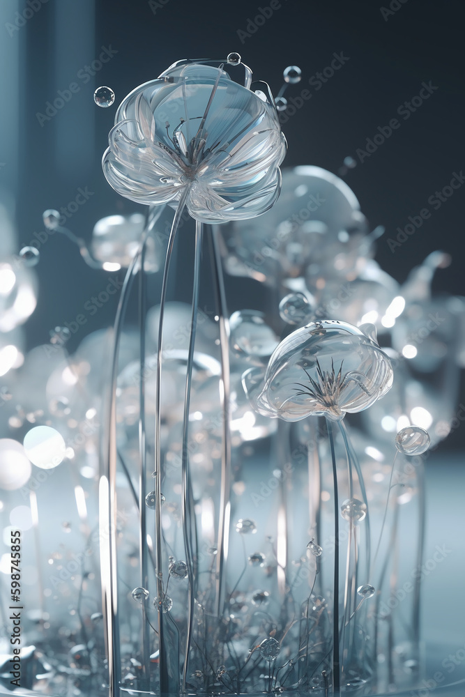 ภาพประกอบสต็อก Translucent futuristic inorganic flowers, white ...
