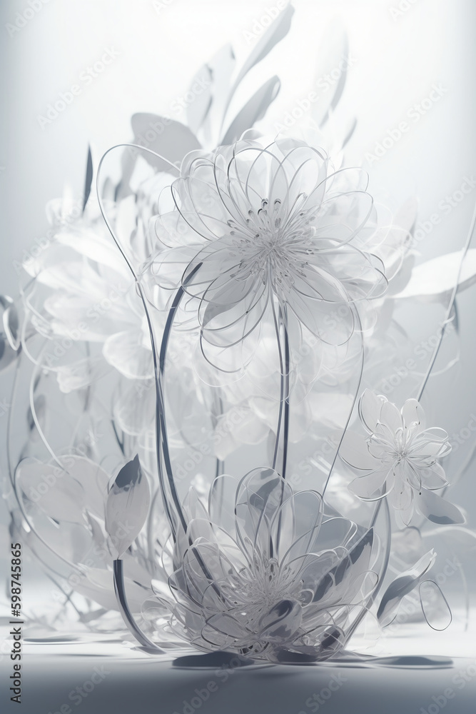 Translucent futuristic inorganic flowers, white background, behance ...