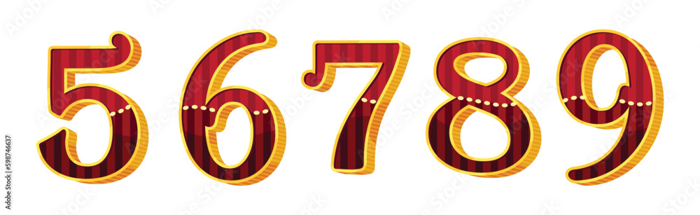 Numbers and Numerals in Circus Style with Volume Funfair Type Symbol ...
