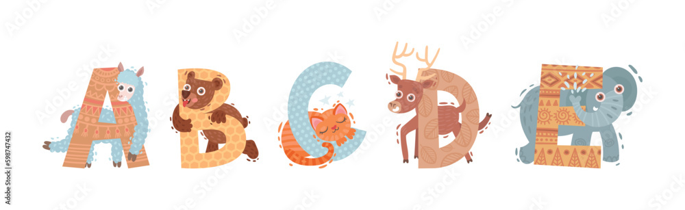 Animals Alphabet for Kids with Capital Letters and Funny Mammal Vector ...