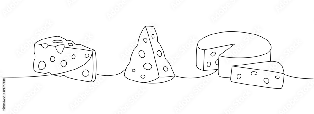 Set of cheese products one line continuous drawing. Different types of ...