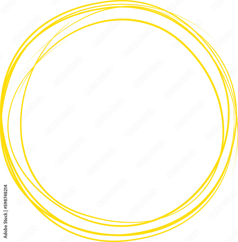 Yellow circle line hand drawn. Highlight hand drawing circle isolated ...