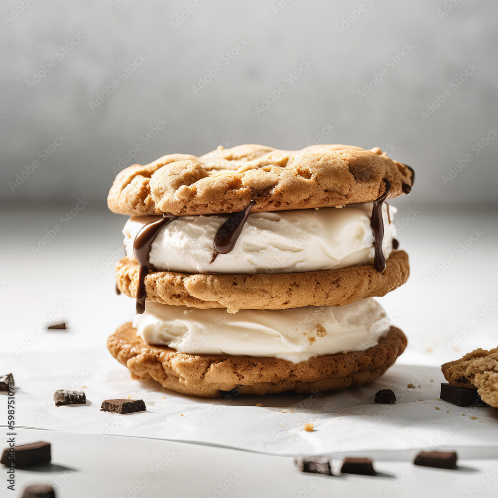 ice cream sandwich, professional food photography white background ...