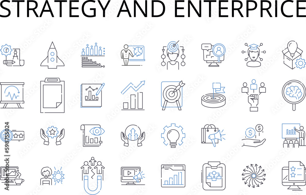 Strategy And Enterprice Line Icons Collection Tactic Plan Approach Scheme Methodology