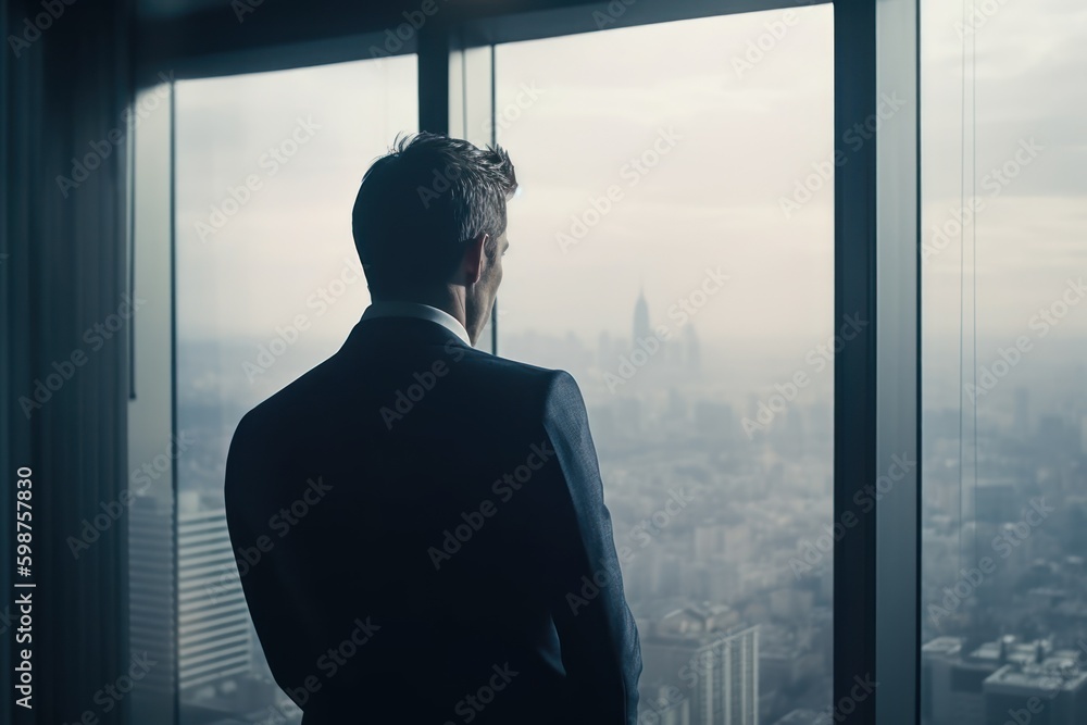 Back view of a CEO of a company looking out the window - generative ai ...