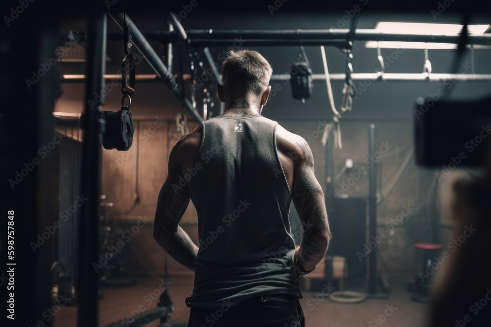 Back view of a muscular man at the gym - generative ai ilustração do ...