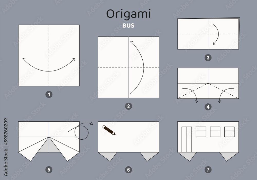 Origami tutorial for kids. Origami cute bus. Generative AI Stock Vector ...
