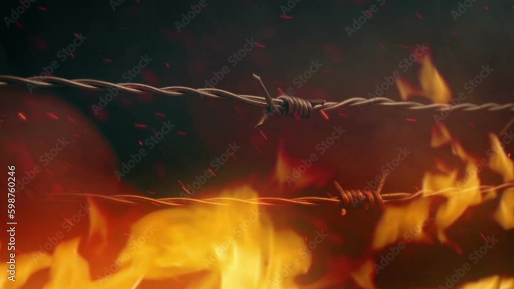 Barbed Wire And Fire - Protection, Firewall Concept vídeo do Stock ...