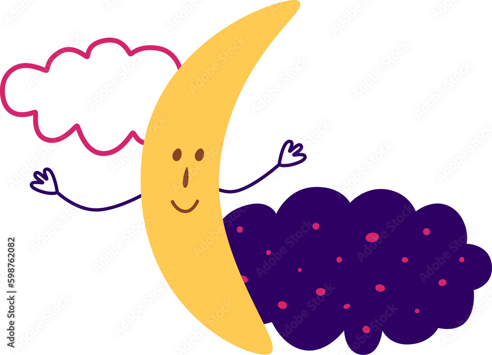 Baby moon face in PNG on transparent background. Cute kids moon ...