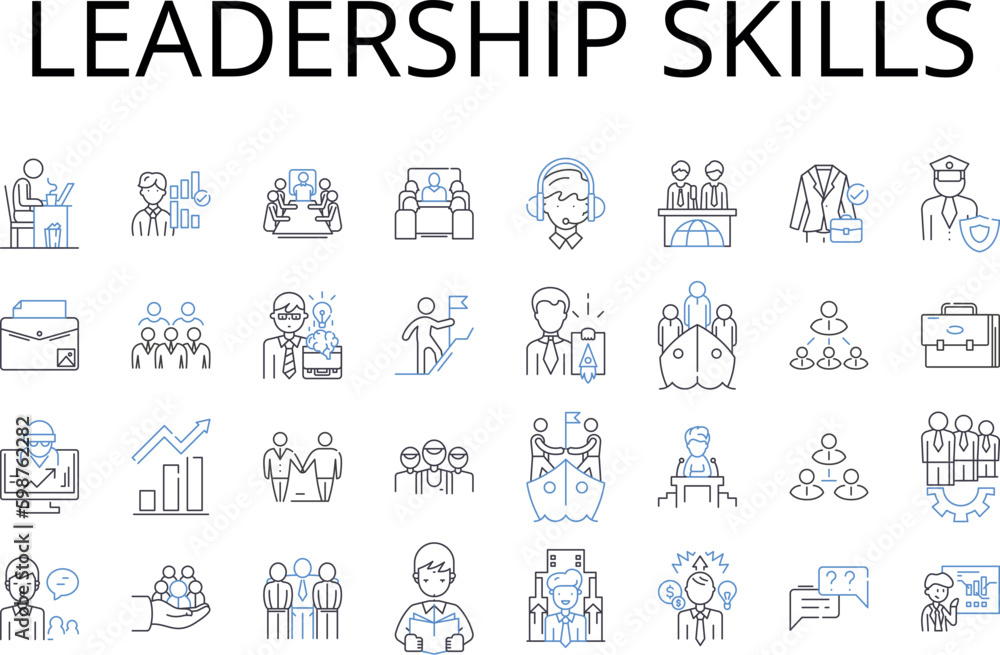 Leadership skills line icons collection. Communication skills, Teamwork skills, Problem-solving ...