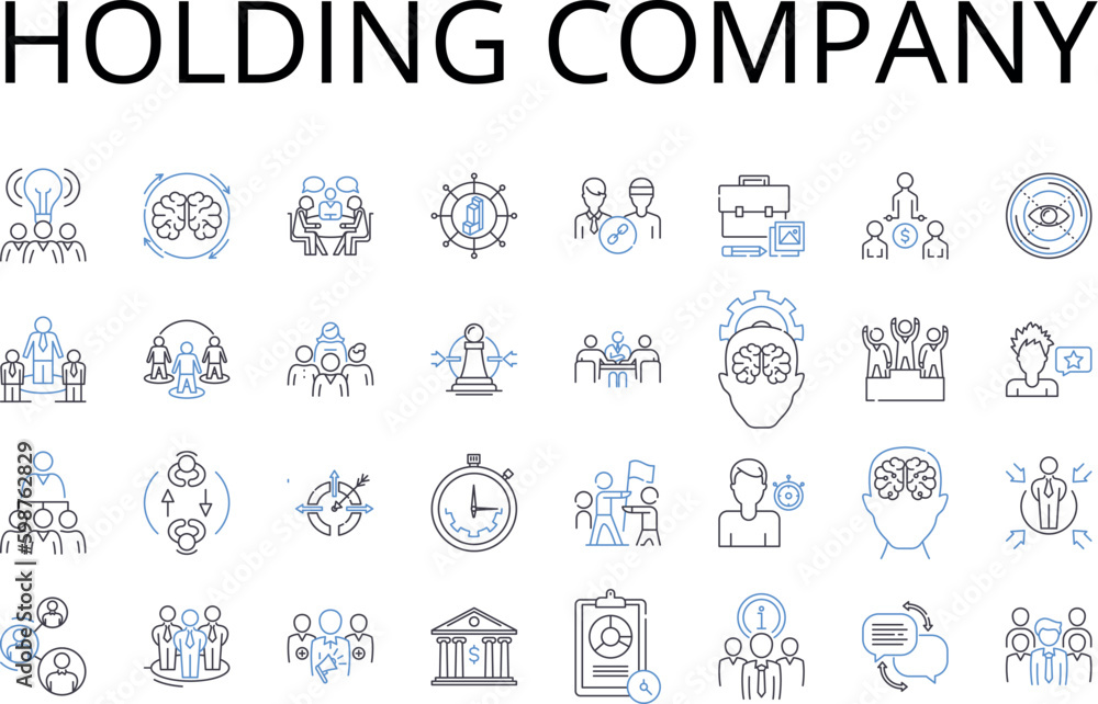 Holding company line icons collection. Parent corporation, Control ...