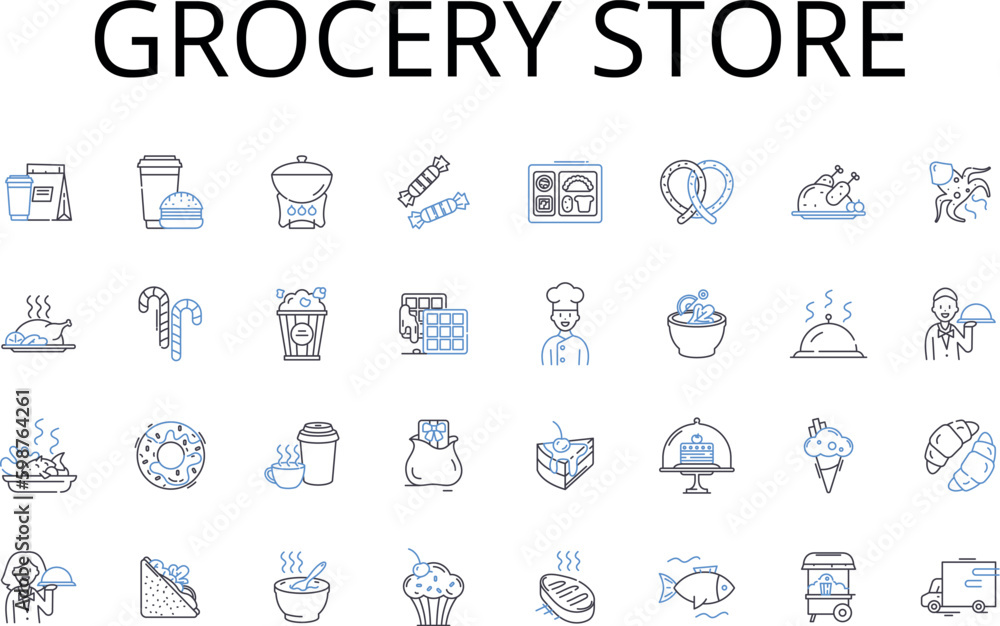 Grocery store line icons collection. Convenience store, Supermarket ...