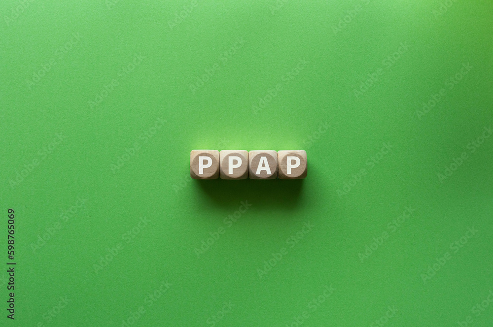 There is wood cube with the word PPAP. It is an abbreviation for PPAP as eye-catching image ...