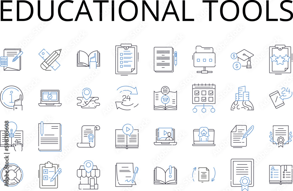 Educational tools line icons collection. Learning aids, Academic ...