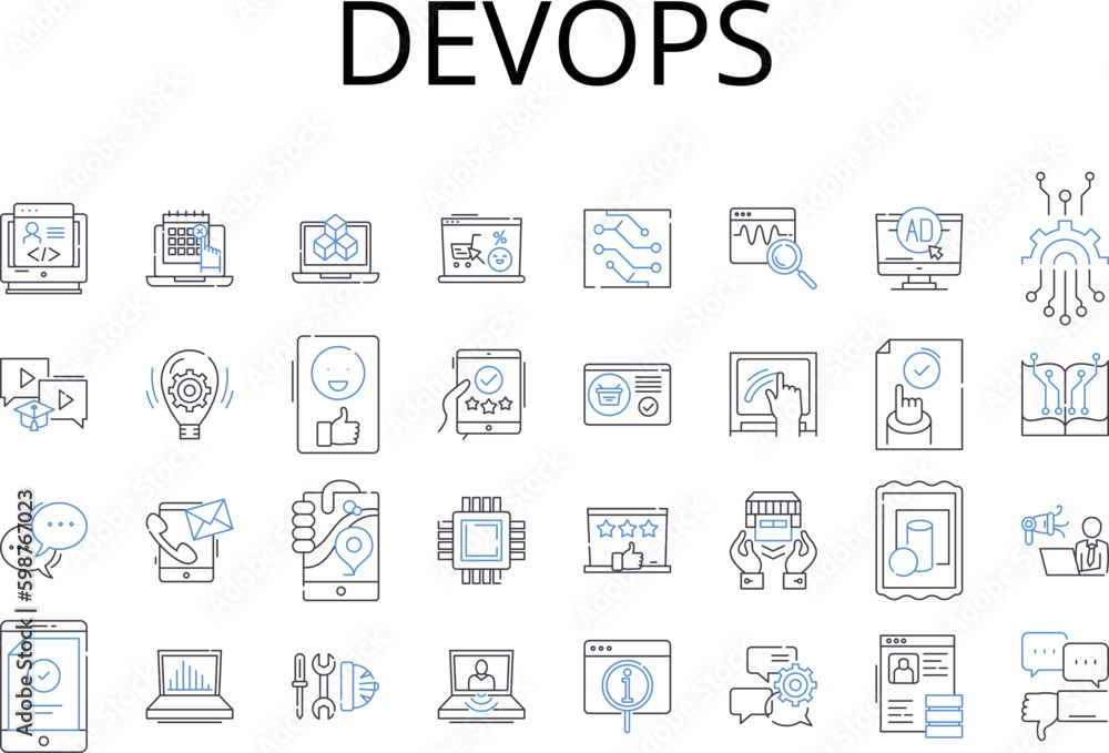 Devops Line Icons Collection Agile Development Cloud Computing Digital Transformation