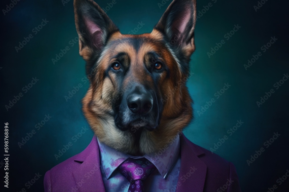 Anthropomorphic German Shepherd dog dressed in a suit like a ...