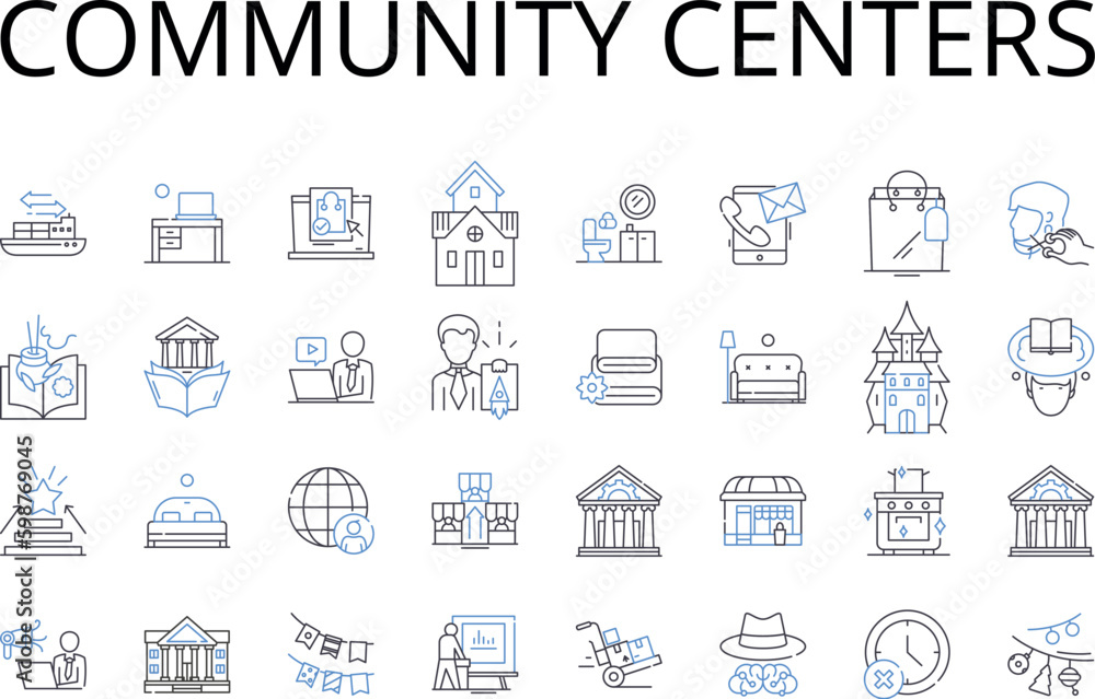 Community centers line icons collection. Learning institutions ...