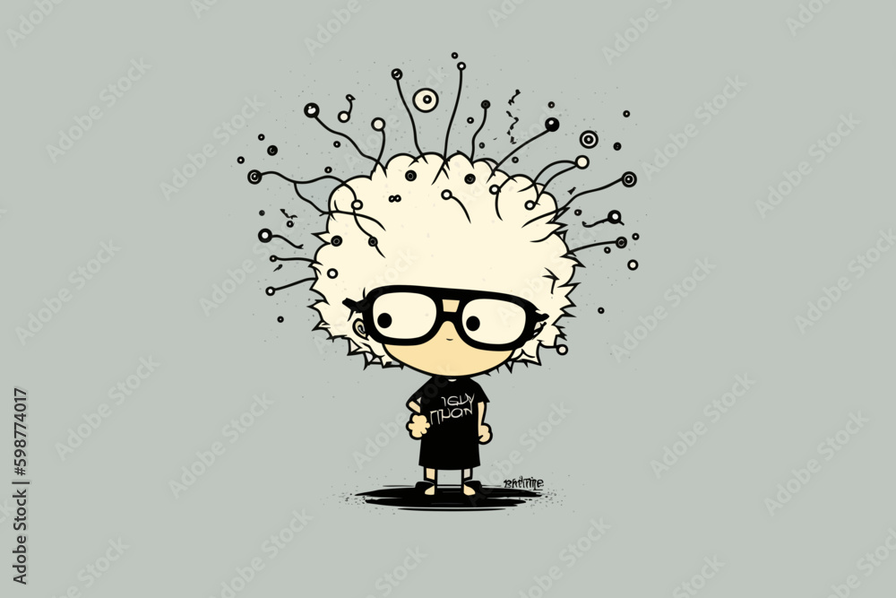 Doodle inspired Neuroscientist, cartoon sticker, sketch, vector ...
