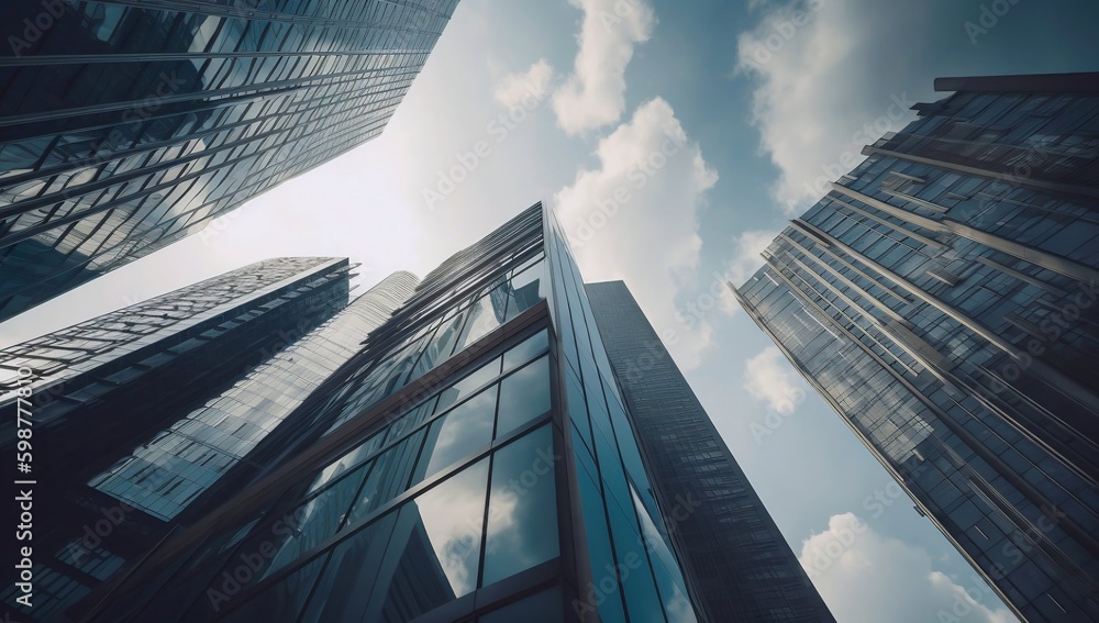 Captivating bottom view of modern skyscrapers towering above Stock ...