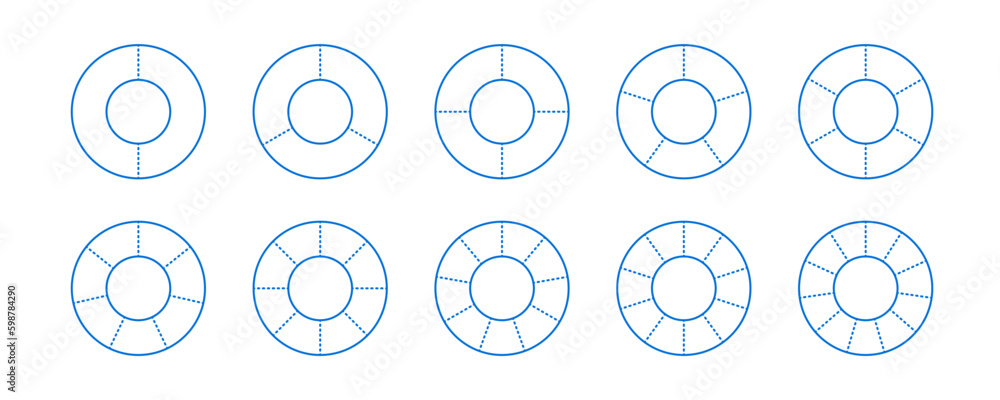 Donut chart segments set. Wheel diagrams pack. Blue outline ring ...