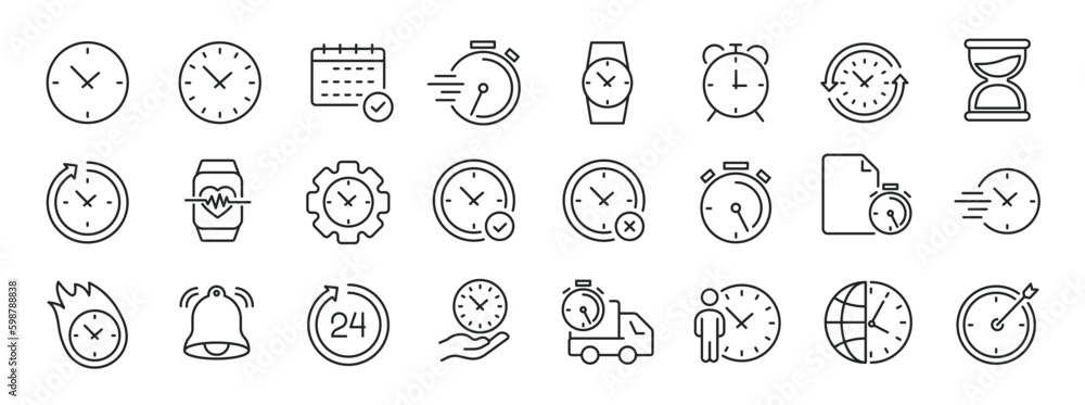 Time, clock, calendar thin line icons. Editable stroke. For website ...