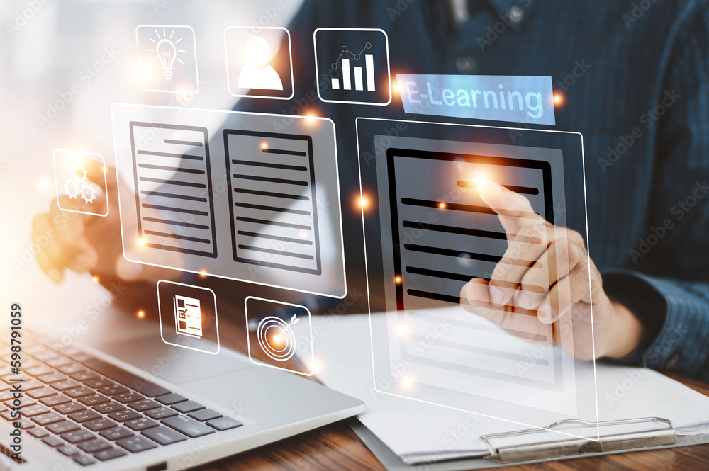 E-Learning online education concept, Student using computer online ...