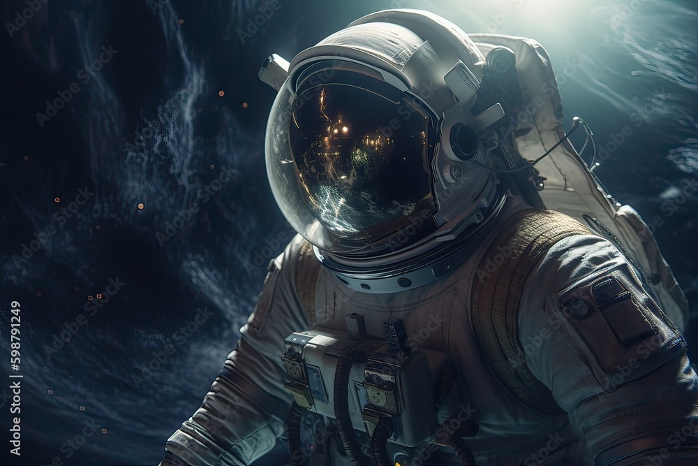 Astronaut on a rock surface with a space background. an astronaut ...
