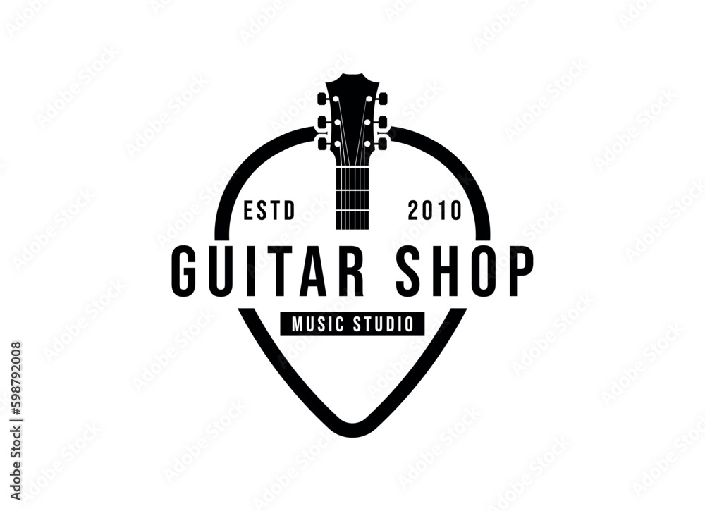 Vector guitar shop logo. Music icons for audio store, branding or ...
