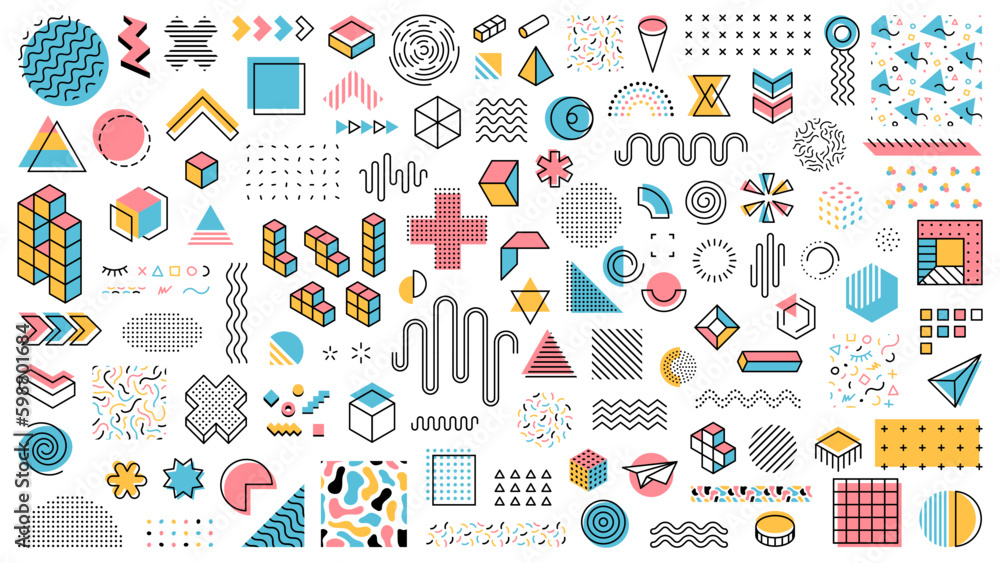 Memphis geometric shapes, abstract modern minimal line elements and ...