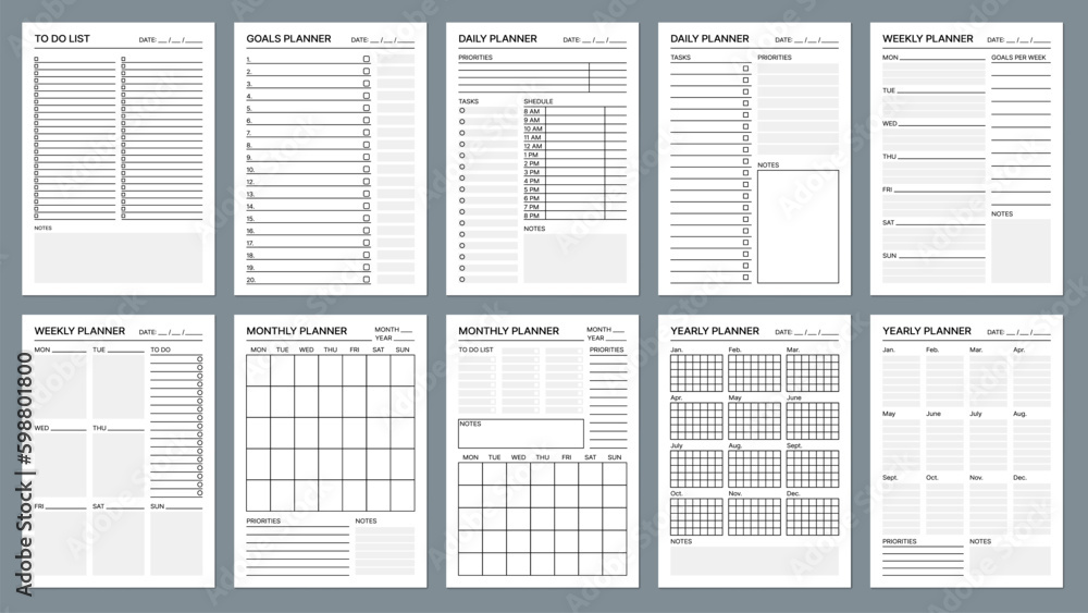 Planner page templates. Business week organizer checklist, office work ...