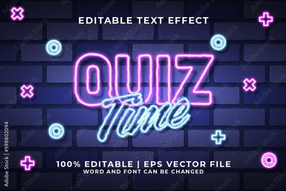 Quiz Time 3d Editable Text Effect Neon Style Premium Vector Stock ...