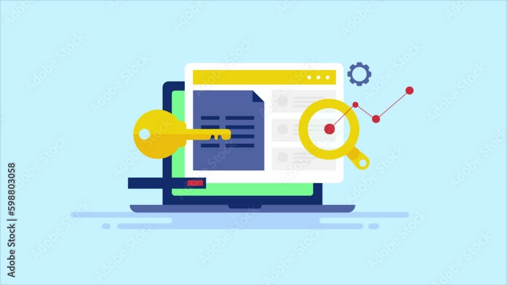 SEO keyword competition analysis and ranking monitoring. Laptop with ...