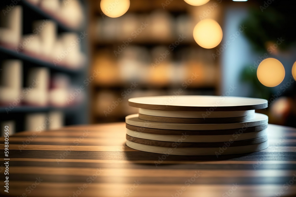 Tabletop view on modern product display in grocery or department store ...