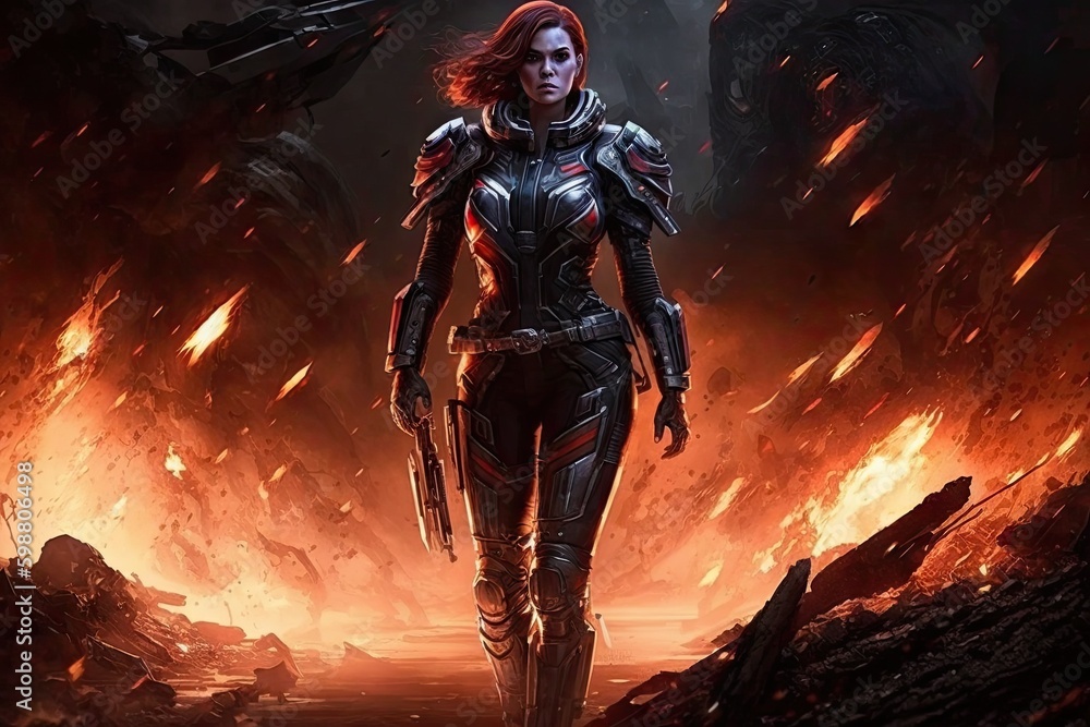 Woman in covering full metal cloth isolated black background. Concept ...