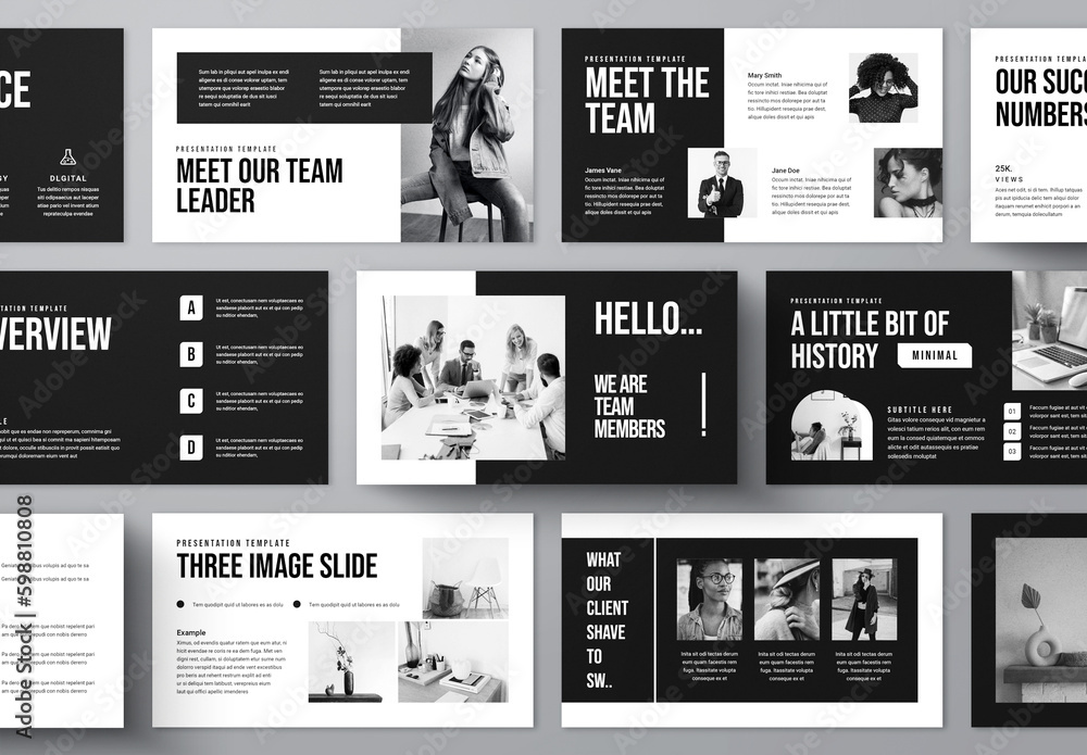 Black & White Business Presentation Design Layout Stock Template ...