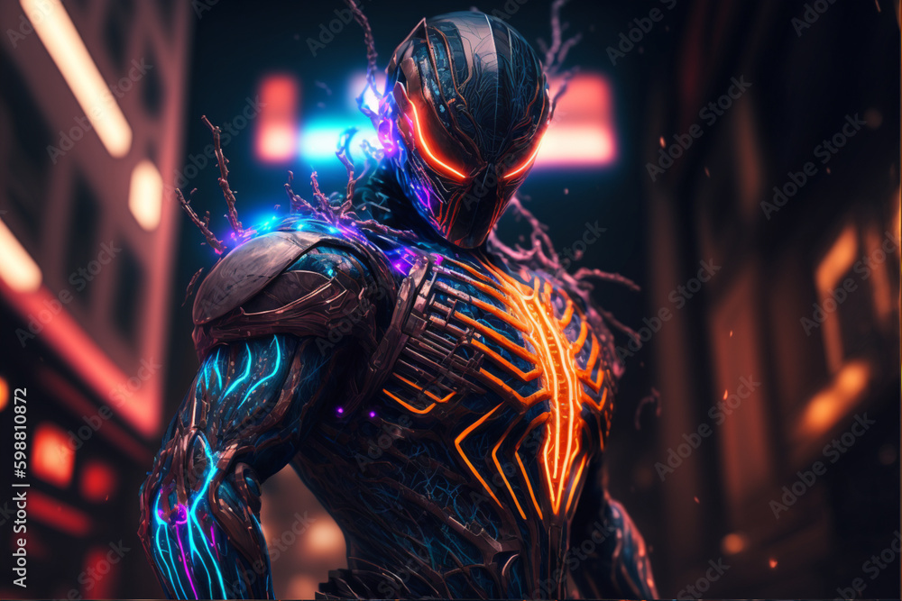 Outer space Alien monster from the multiverse, neon metaverse halloween ...