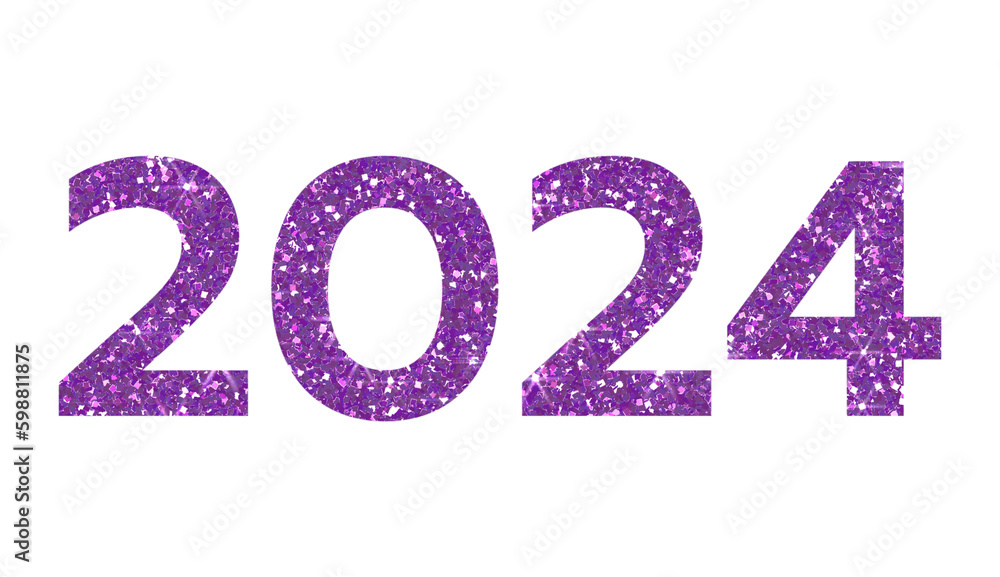 2024 Purple glitter symbol on transparent background. 2024 YEAR. Design ...