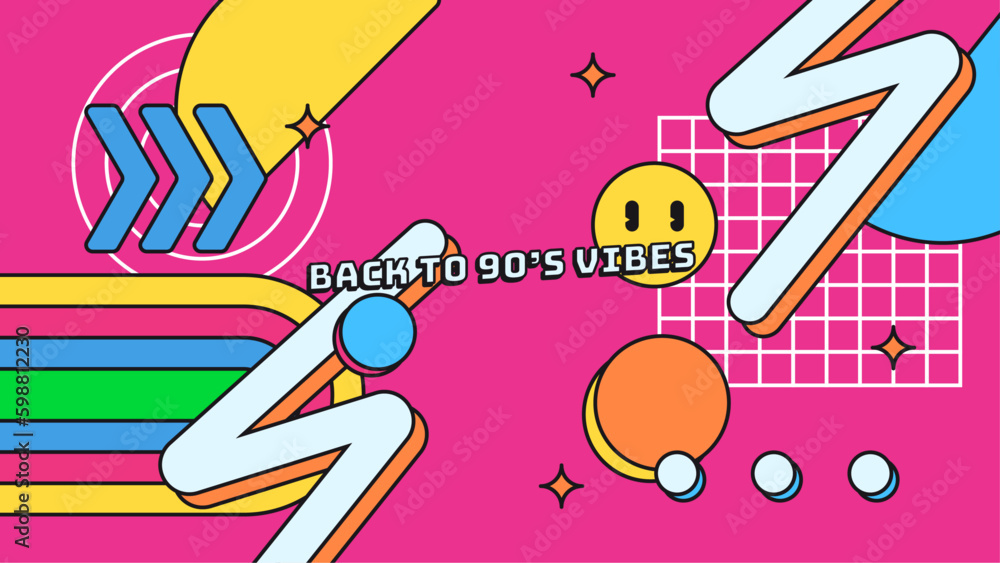 Vector flat illustration of 90s label logo number retro symbol in pop ...