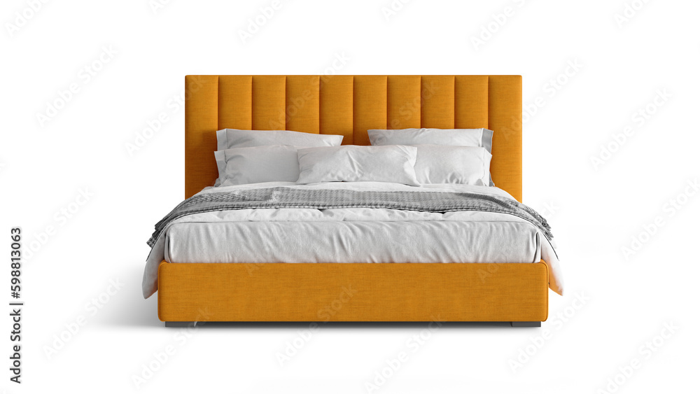 Modern double bed on isolated white background. Furniture for the ...