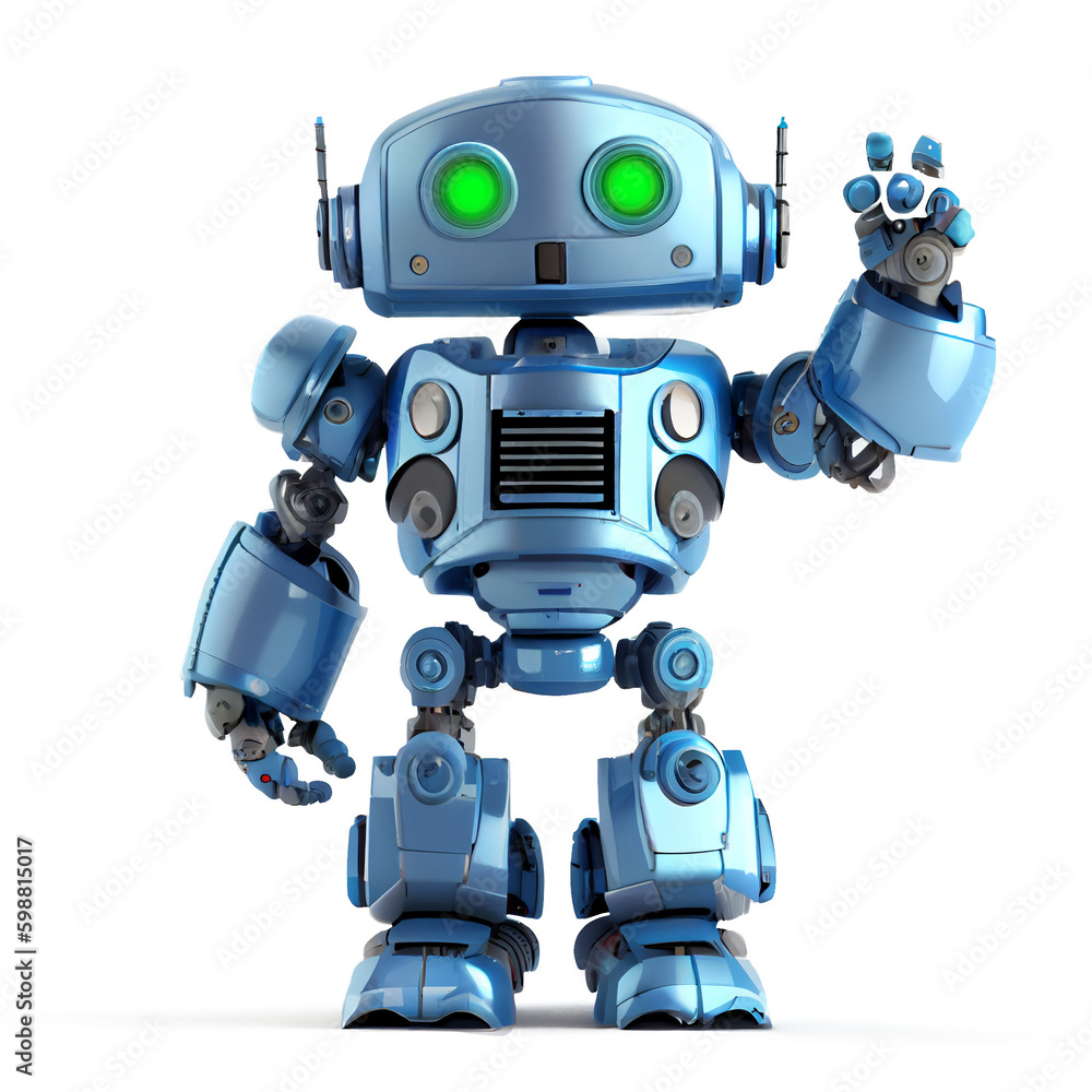 cute robot Raising hands in greeting. Hello robot. on a transparent ...