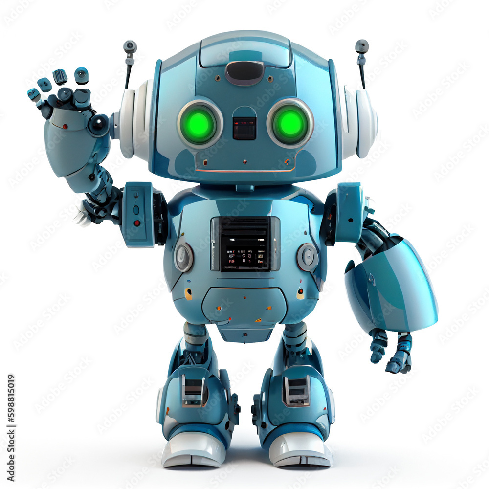 ภาพประกอบสต็อก cute robot Raising hands in greeting. Hello robot. on a ...