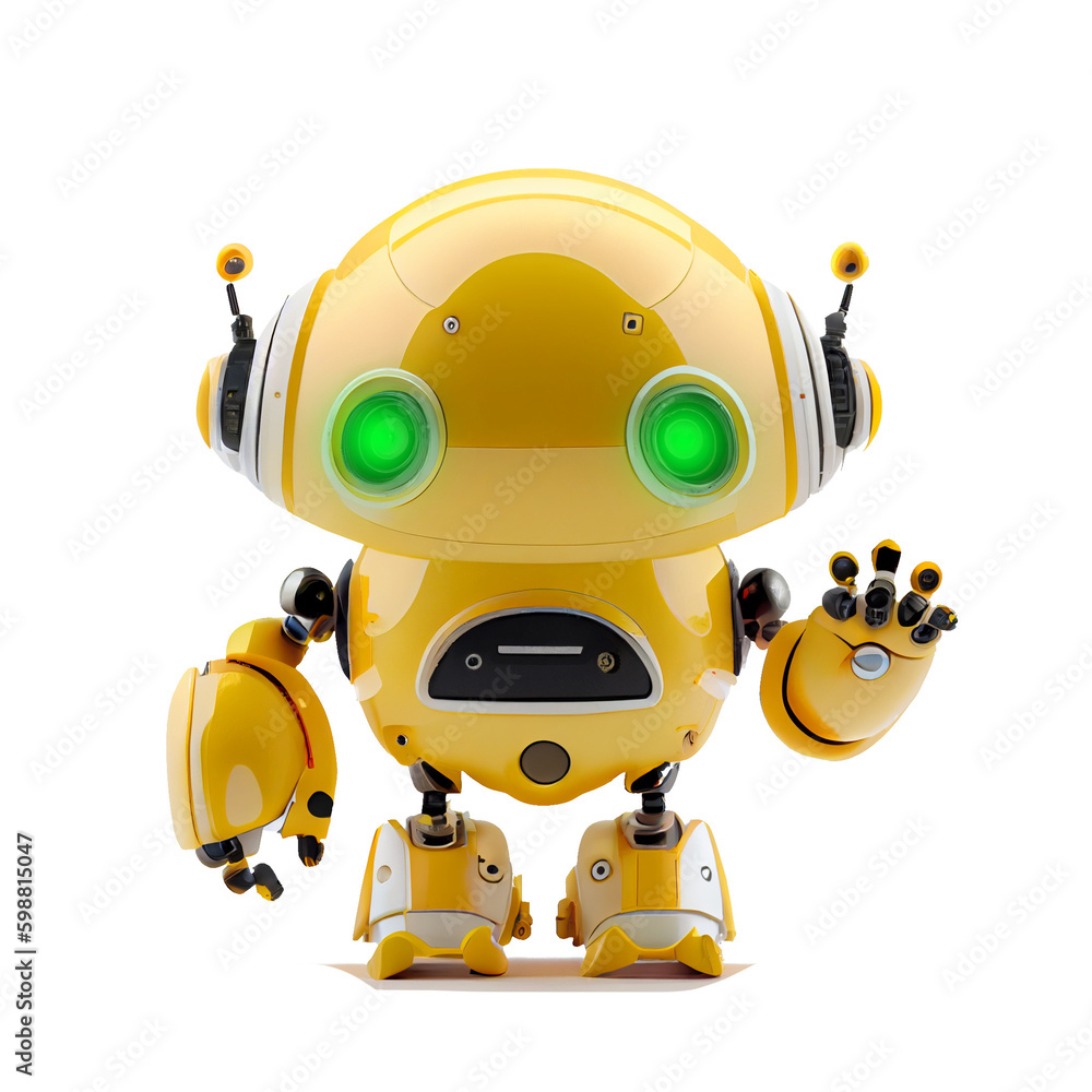 cute robot Raising hands in greeting. Hello robot. on a transparent ...