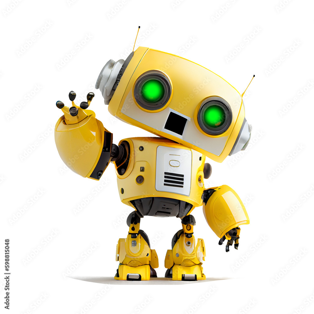 cute robot Raising hands in greeting. Hello robot. on a transparent ...