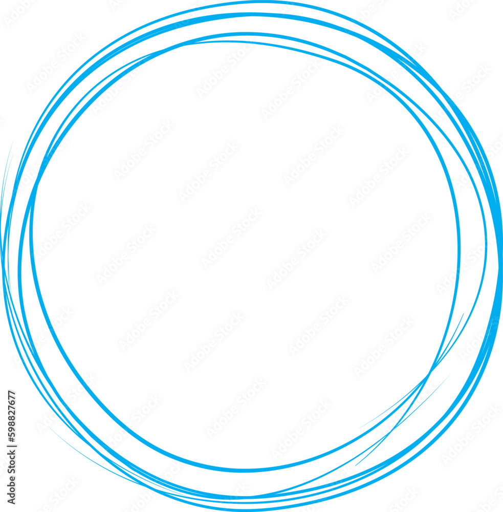 Blue circle line hand drawn. Highlight hand drawing circle isolated on ...