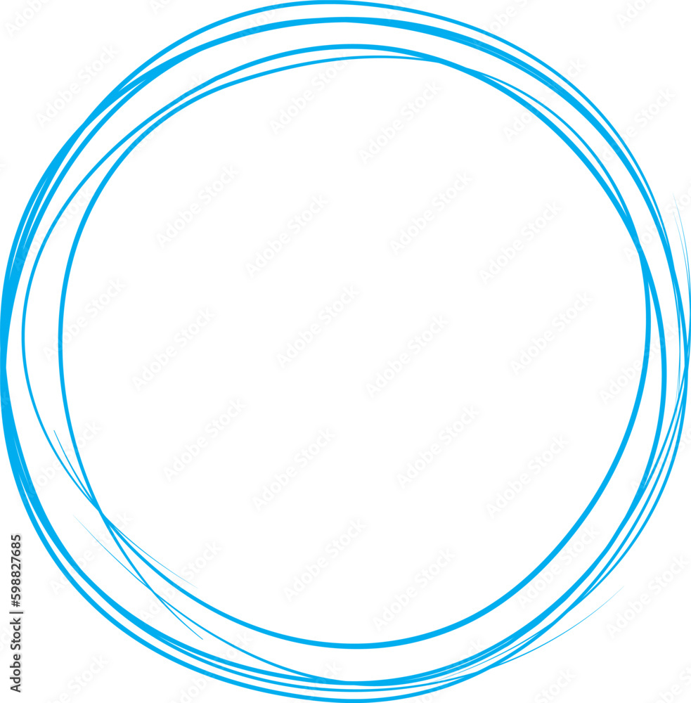 Blue circle line hand drawn. Highlight hand drawing circle isolated on ...