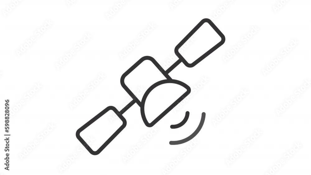 Vidéo Stock Animated satellite linear icon. Spacecraft transmitts ...