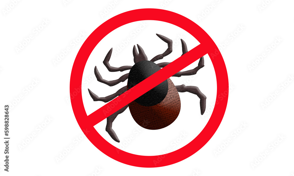 Tick parasite icon. Warning crossed out sign about parasites. Human ...