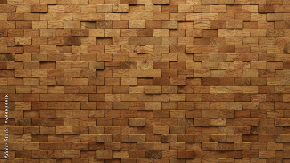 Wood Tiles arranged to create a Rectangular wall. 3D, Natural ...