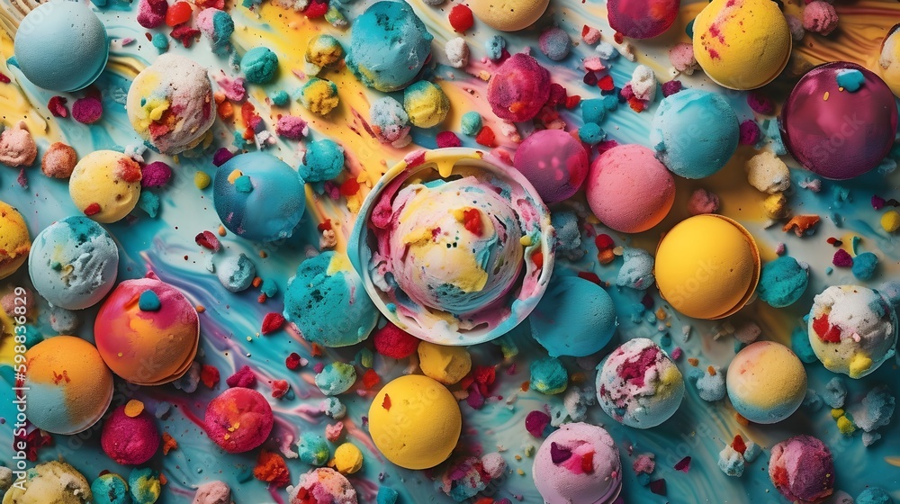 Colorful Ice Cream seamless background, Scoops of ice cream, assorted ...
